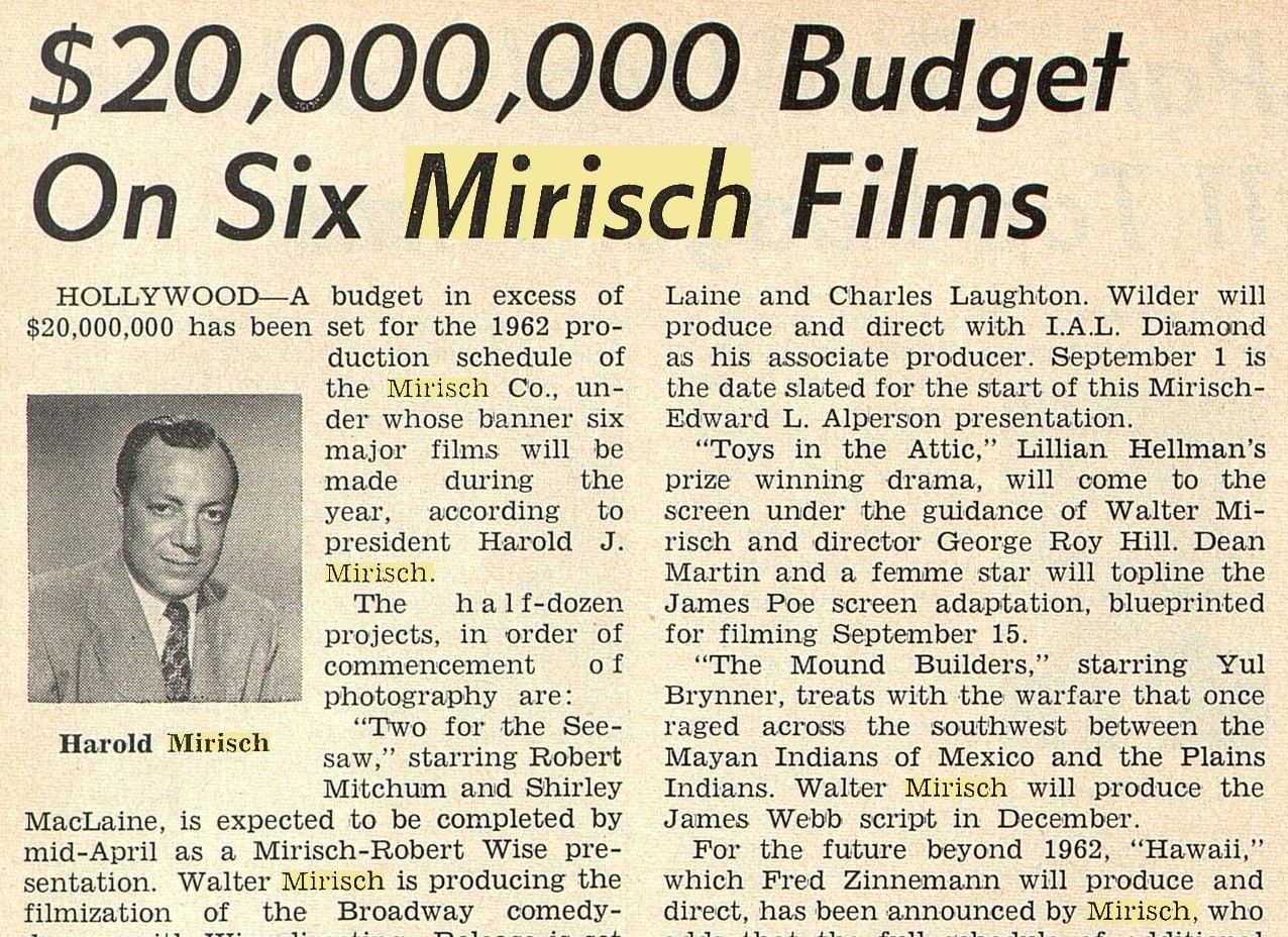 Hollywood Myths No 1 – The Mirisch Brothers – The Magnificent 60s